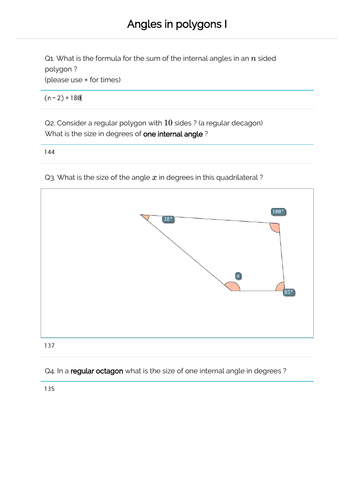 Angles In Polygons Worksheet Gcse Maths Teaching Resources