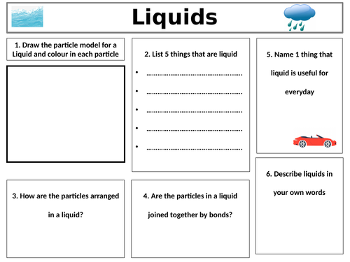 Properties Of Liquids Worksheet Sen Teaching Resources