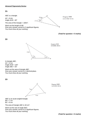 Advanced Trigonometry Gcse Exam Questions Sine Rule Cosine Rule