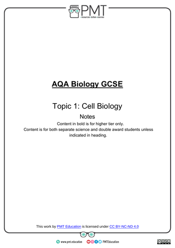 Aqa Gcse Biology Revision Notes New 9 1 Spec Teaching Resources