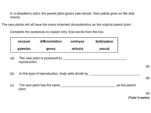 9 1 Aqa Gcse Biology U6 L2 Sexual Vs Asexual Reproduction T