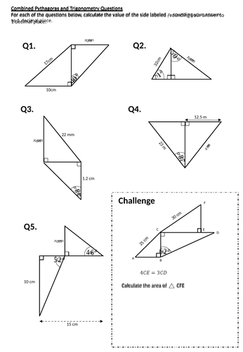 Combined Pythagoras And Trigonometry Questions Teaching Resources