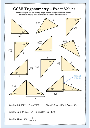 Gcse Trigonometry Exact Values Teaching Resources