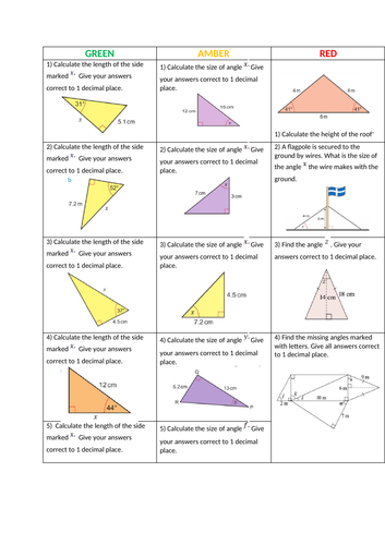 Trigonometry Sohcahtoa Differentiated Worksheet With Solutions To