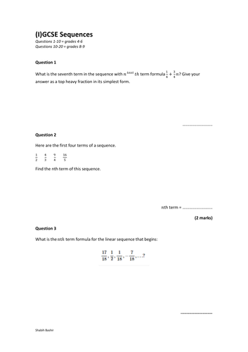 Igcse Sequences Teaching Resources