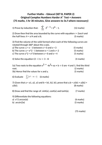 Core Pure A Test Further Math Set B Paper 2 Teaching Resources