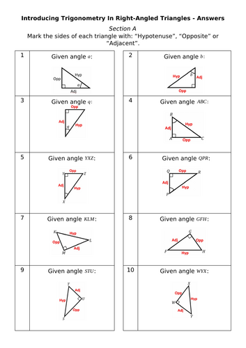 Introducing Trigonometry In Right Angled Triangles Teaching Resources