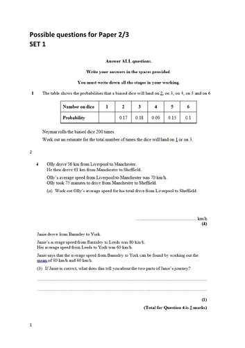 Predicted Papers For Gcse Maths Paper2 And Paper 3 Teaching Resources