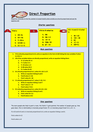 Gcse Maths Direct Proportion Worksheet Teaching Resources