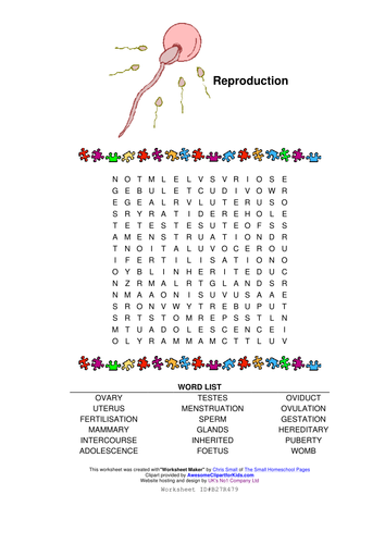 Reproduction Wordsearch Teaching Resources