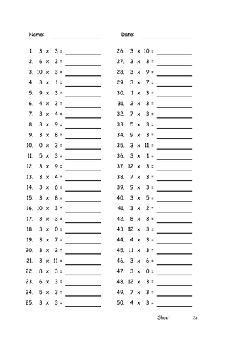 Year 4 Times Tables Test Tes