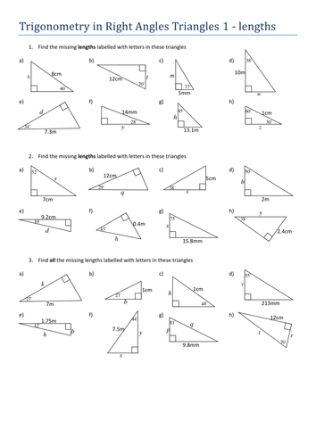 Trigonometry In Right Angled Triangles Lengths By Tristanjones Teaching