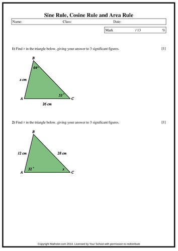 Sine And Cosine Rule Advanced Teaching Resources