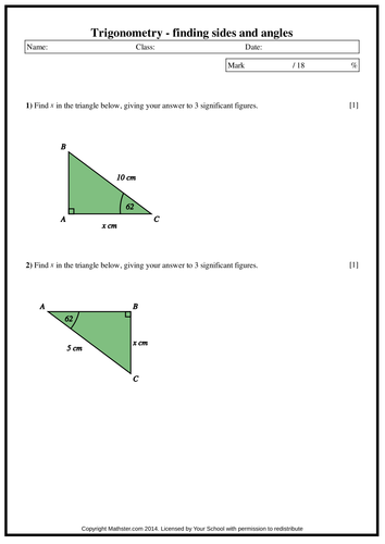 Trigonometry Finding Sides And Angles Teaching Resources