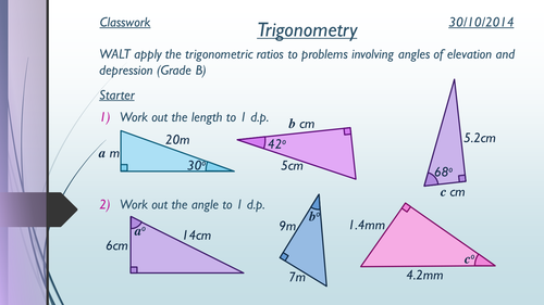 Trigonometry Elevation And Depression Teaching Resources