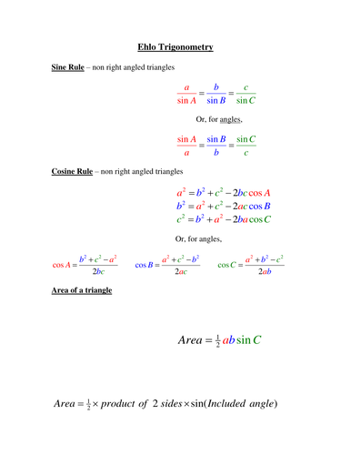 Sine And Cosine Rules Teaching Resources