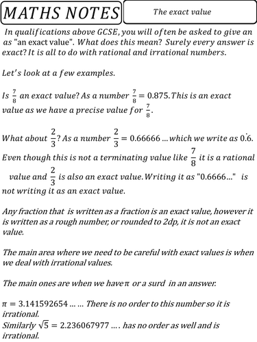 Exact Value Trigonometry By Pas1001 Teaching Resources Tes