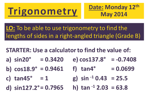 Ks4 Trigonometry Lesson Teaching Resources