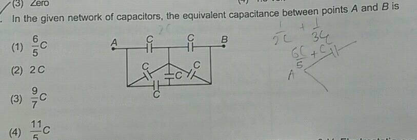 A Network Of Six Identical Capacitors Each Of Value C Is Made As Shown