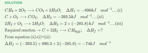 The Enthalpy Of Combustion Of Methane Graphite And Dihydrogen At 298 K