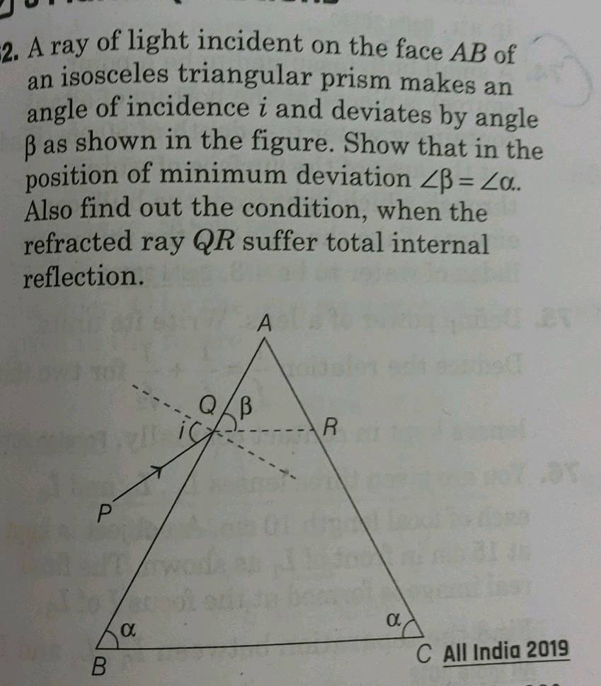 A Ray Of Light Incident Parallel To The Base Pq Of An Isosceles Right