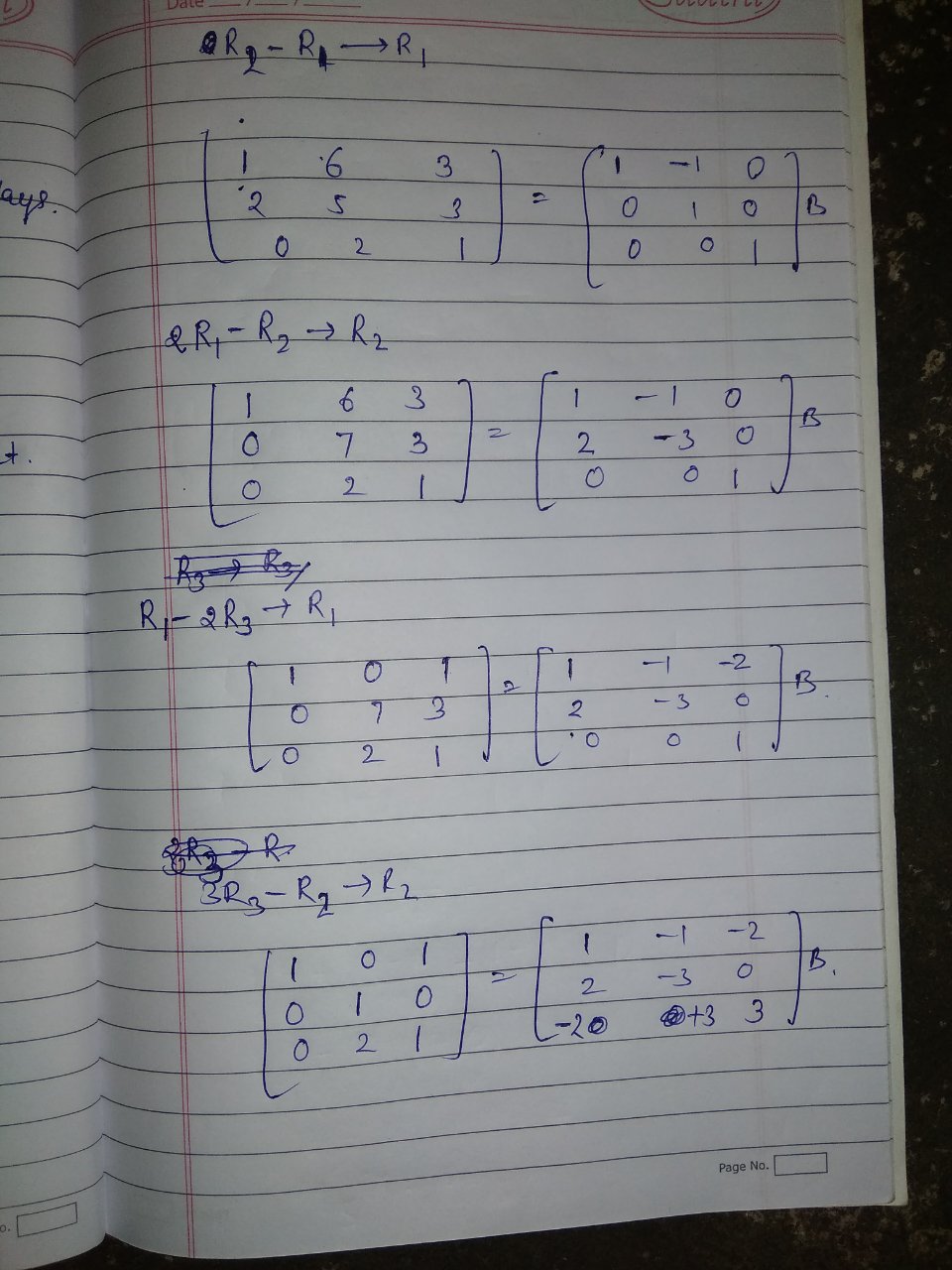 Using Elementary Row Transformations Find The Inverse Of The Matrix 1