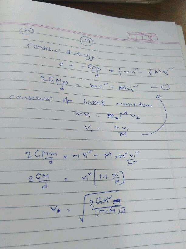 Two Particles Of Masses M And M Are Initially At Rest At An Infinite