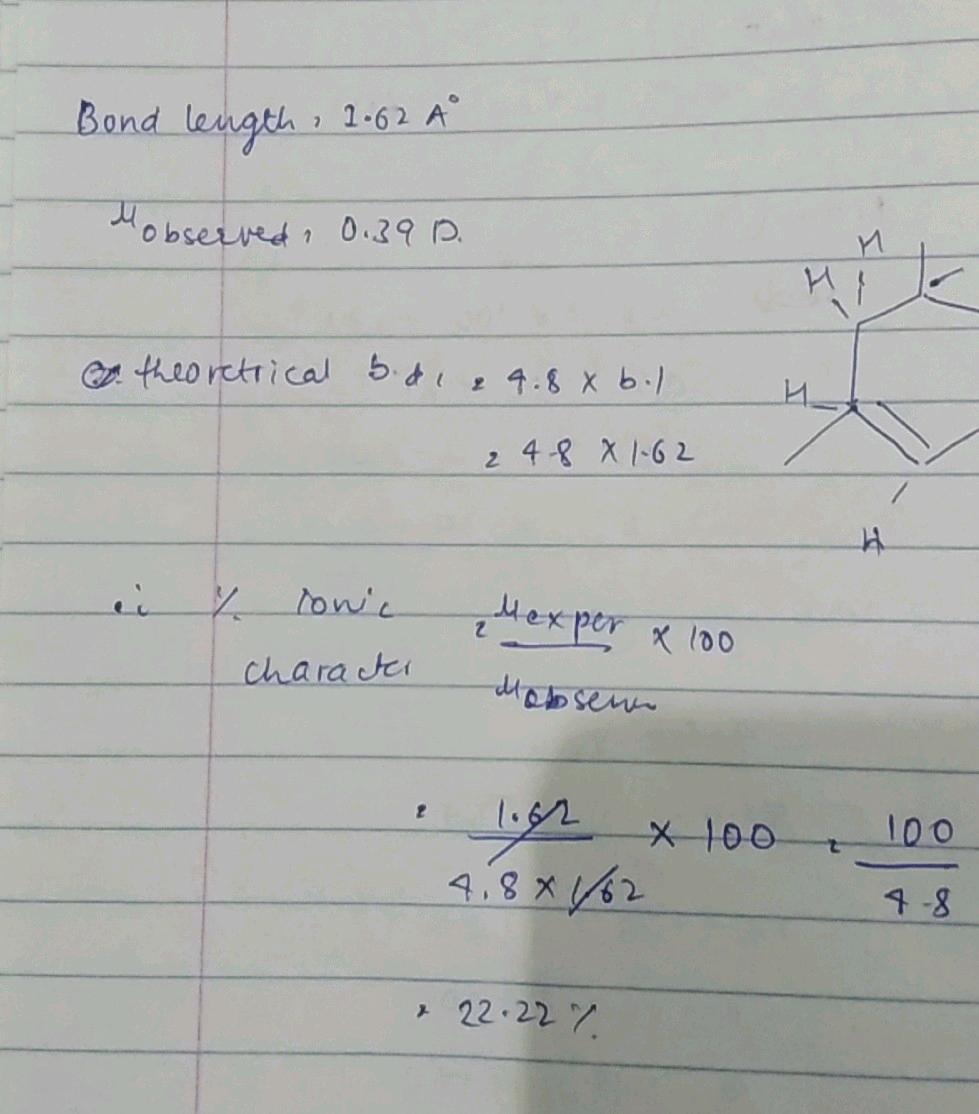 The Observed Dipole Moment Of Hi Is 038 D Calculate The Percentage