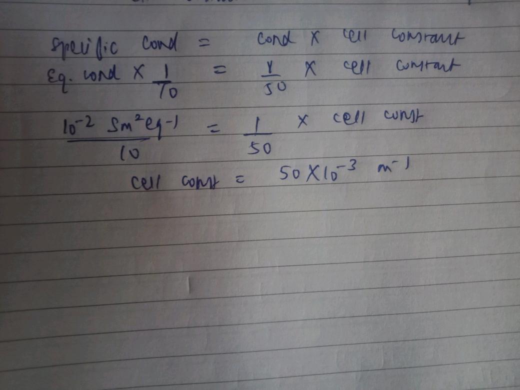 The Specific Conductance Of A 01 N Kcl Solution At 23∘c Is 00112 Ohm