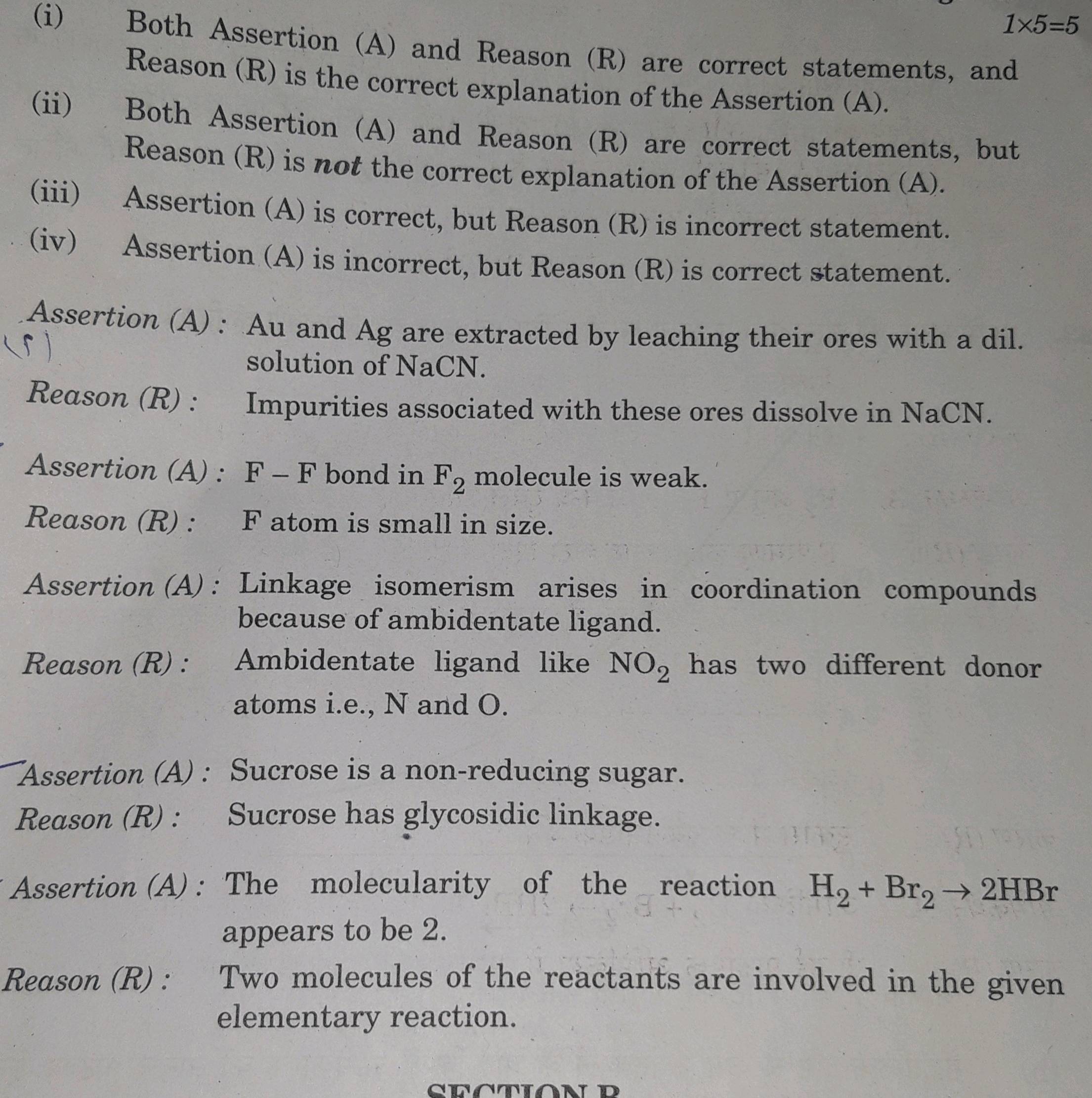 Assertion A The Molecularity Of The Following Reaction Is 2 H2