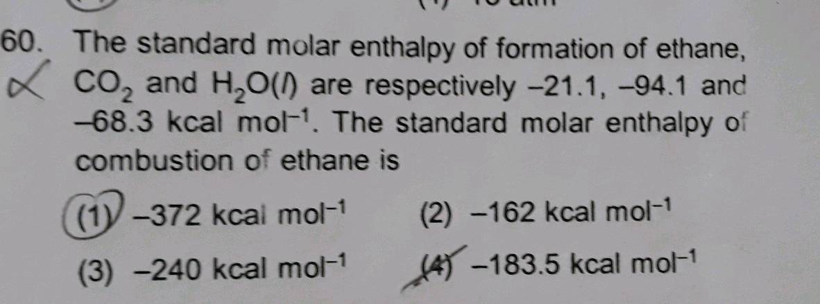 The Standard Molar Heat Of Formation Of Ethane Co2 And Water Are