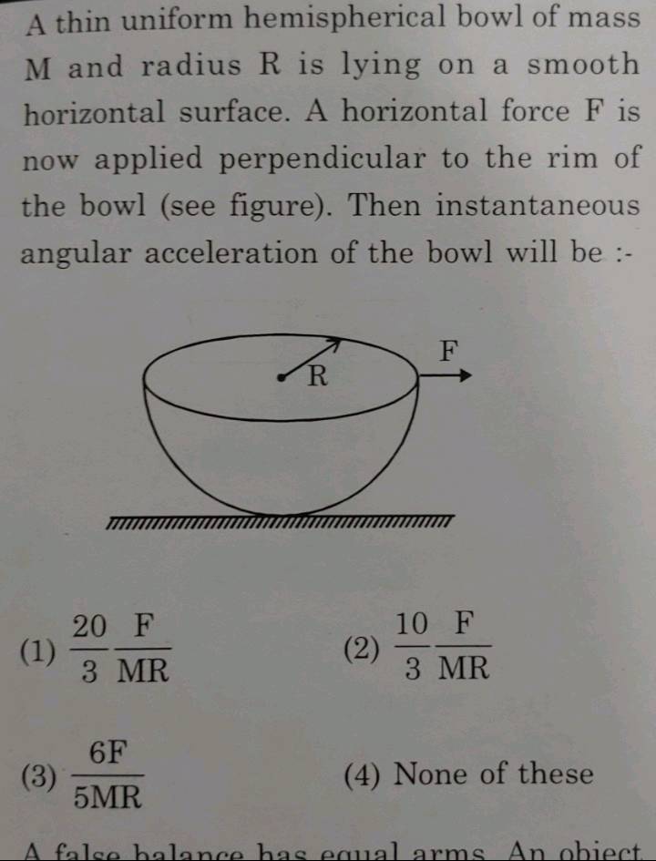 A Thin Uniform Hemispherical Bowl Of Mass M And Radius R Is Lying On A