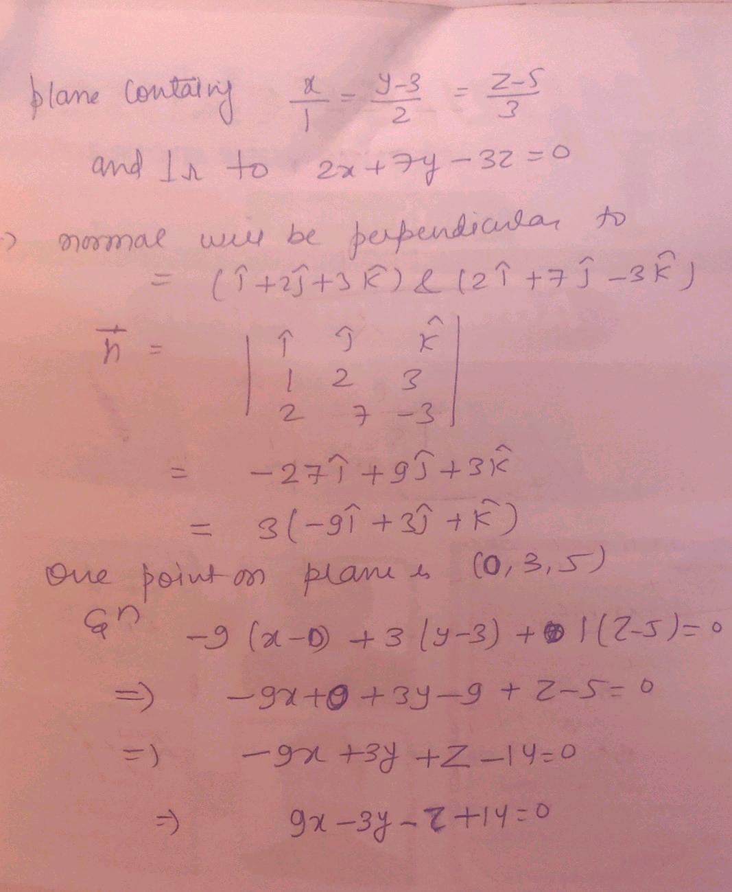 The Equation Of The Plane Through The Point 1 2 0 And Parallel