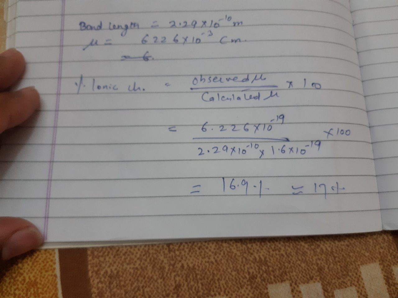 The Bond Length Of Hcl Bond Is 229 × 10 10m The Percentage Ionic