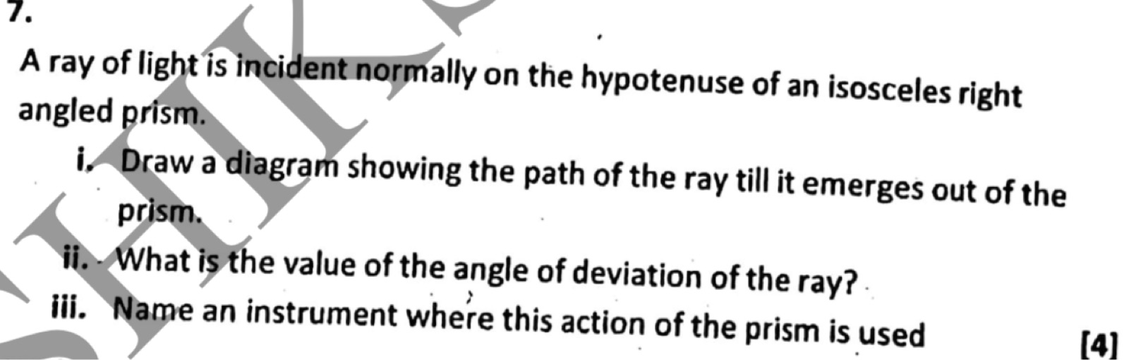 A Ray Of Light Pq Is Incident Normally On The Hypotenuse Of A Right