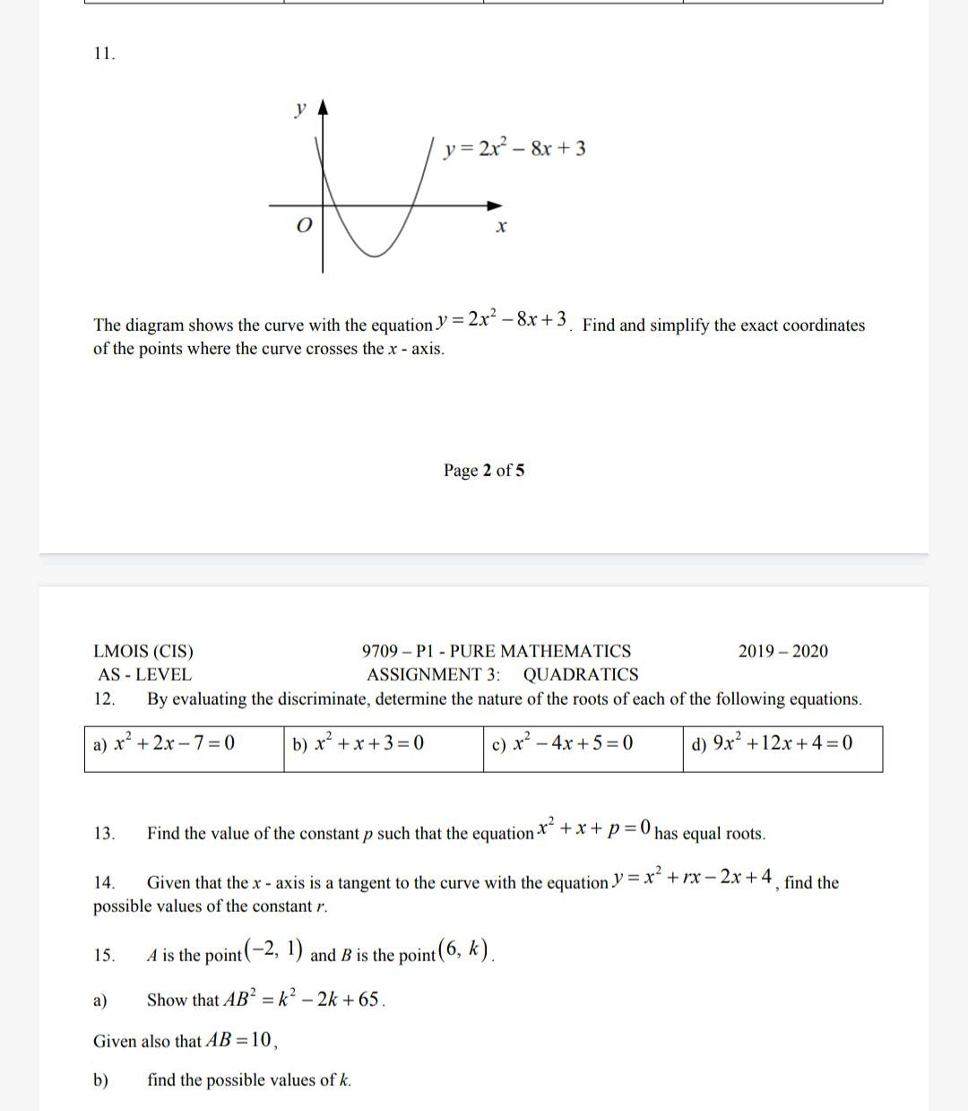 A Curve With Equation Y Fx Passes Through The Points 0 2 And 3