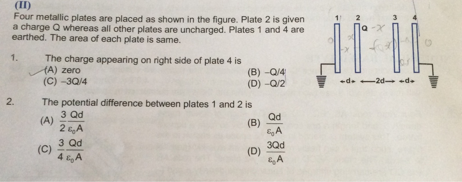 Five Identical Capacitor Plates Each Of Area A Are Arranged Such