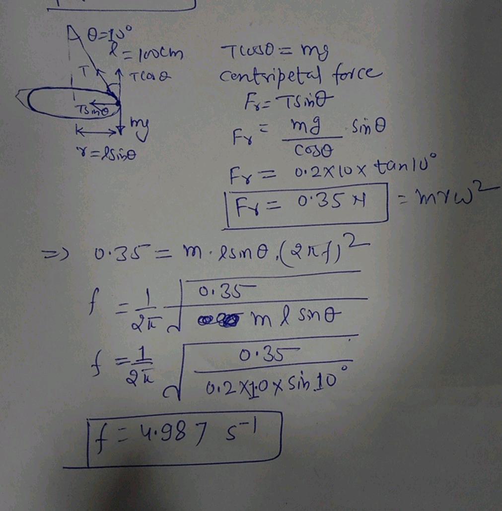 The Length Of The String Of A Conical Pendulum Is 10 M And It Has A Bob