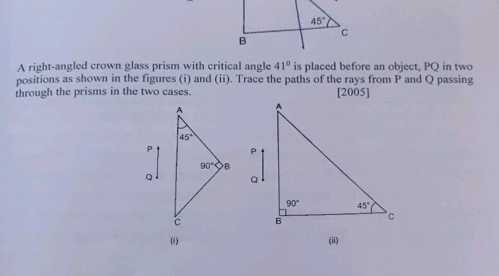 Trace The Path Of A Ray Of Light Passing Through A Glass Prism Abc As