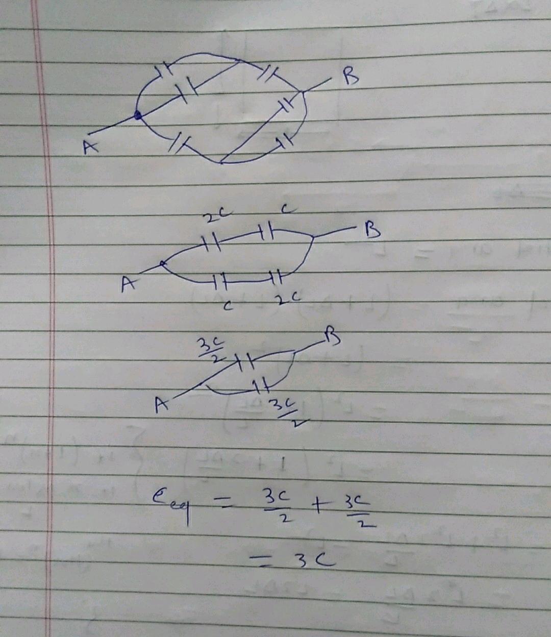 A Network Of Six Identical Capacitors Each Of Value C Is Made As Shown