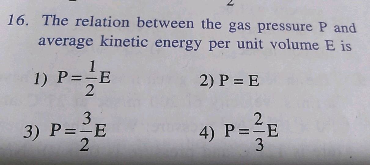 The Relation Between The Gas Pressure P And Average Kinetic Energy Per