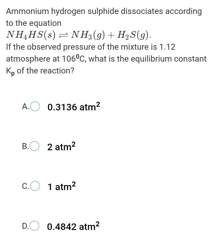 The Equilibrium Constant Kp For The Reaction 2so2g O2g 2so3g