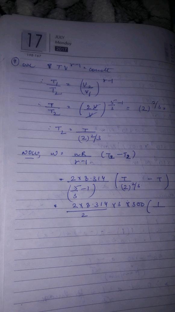 Two Moles Of An Ideal Monoatomic Gas Occupies A Volume V At 27o C The