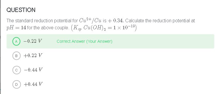 The Standard Reduction Potential For Cu2 Cu Is 034 V The