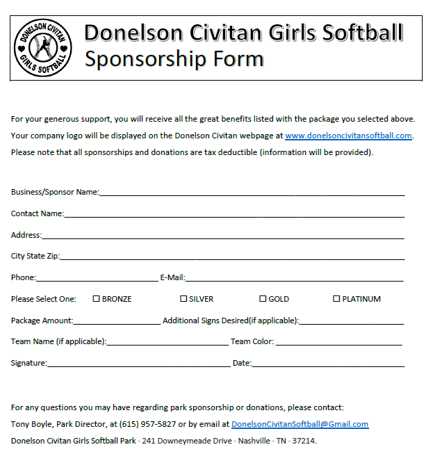 Softball Sponsorship Letter