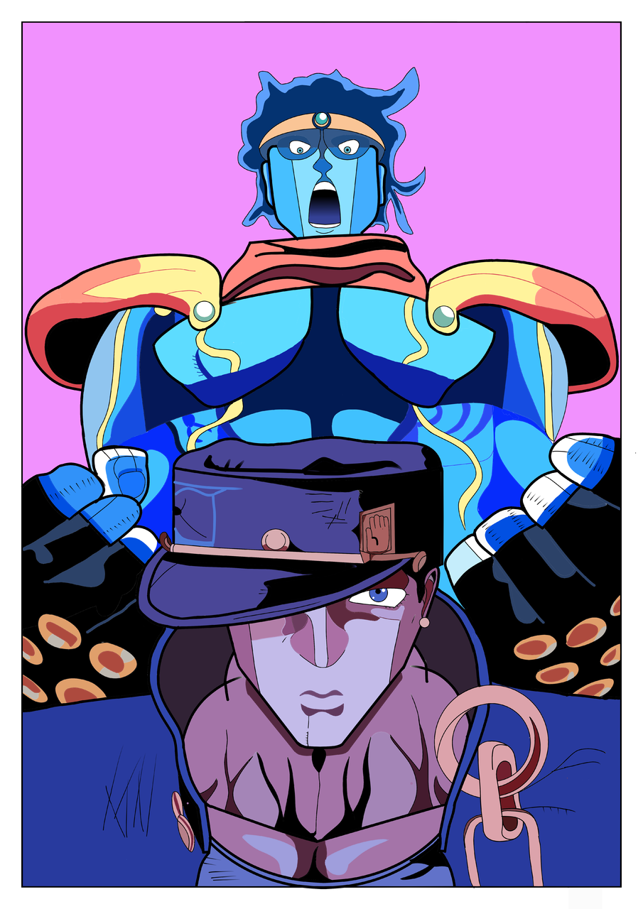 Jotaro Kujo And Star Platinum Drawn By Me Stardustcru