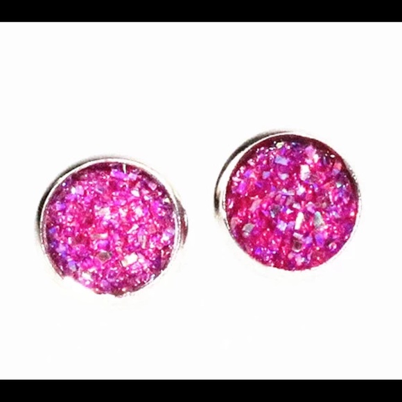 Jmeyersray Jewelry Handmade Hot Pink Druzy Style Stud Earrings