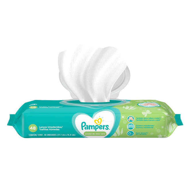 Lenço Umedecido Pampers Aroma De Aloe Vera 48 Unidades P7500435145244