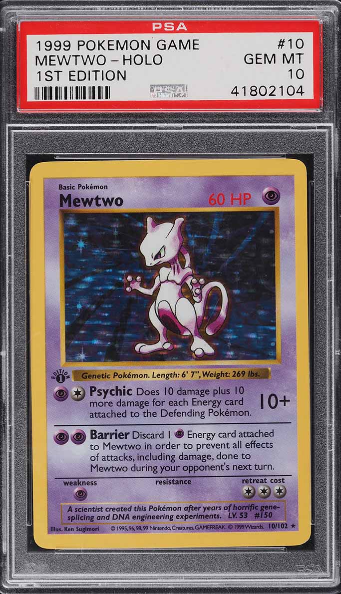 1999 Pokemon Base Set Shadowless 1st Edition Holo Mewtwo 10 Psa 10 Gem