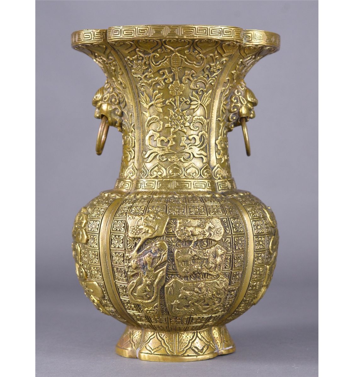 Chinese Qing Period Gilt Bronze Vase W Ming Mark